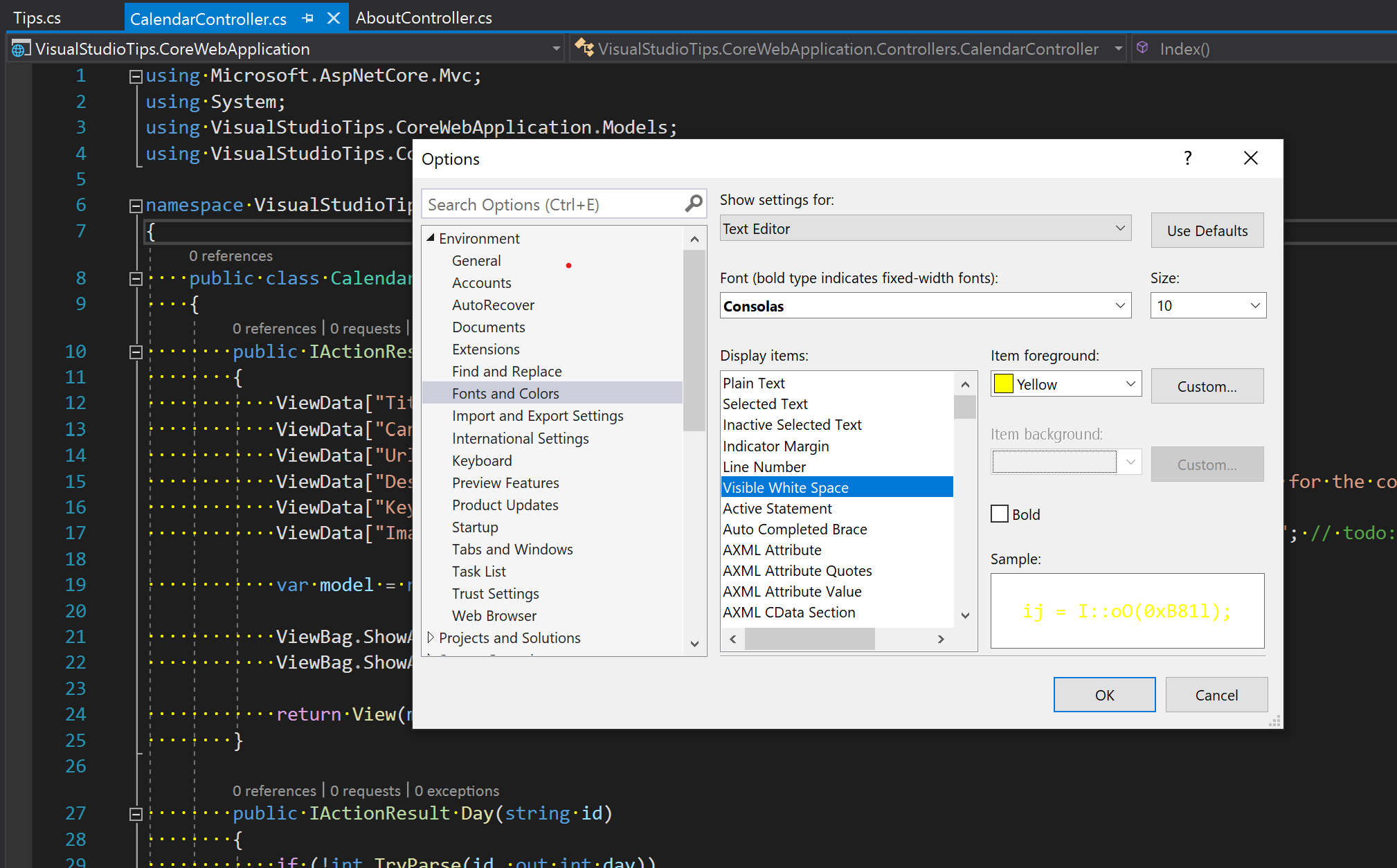 Visual Studio Tips : Change Whitespace Colour Visual Studio Tips : Change Whitespace Colour